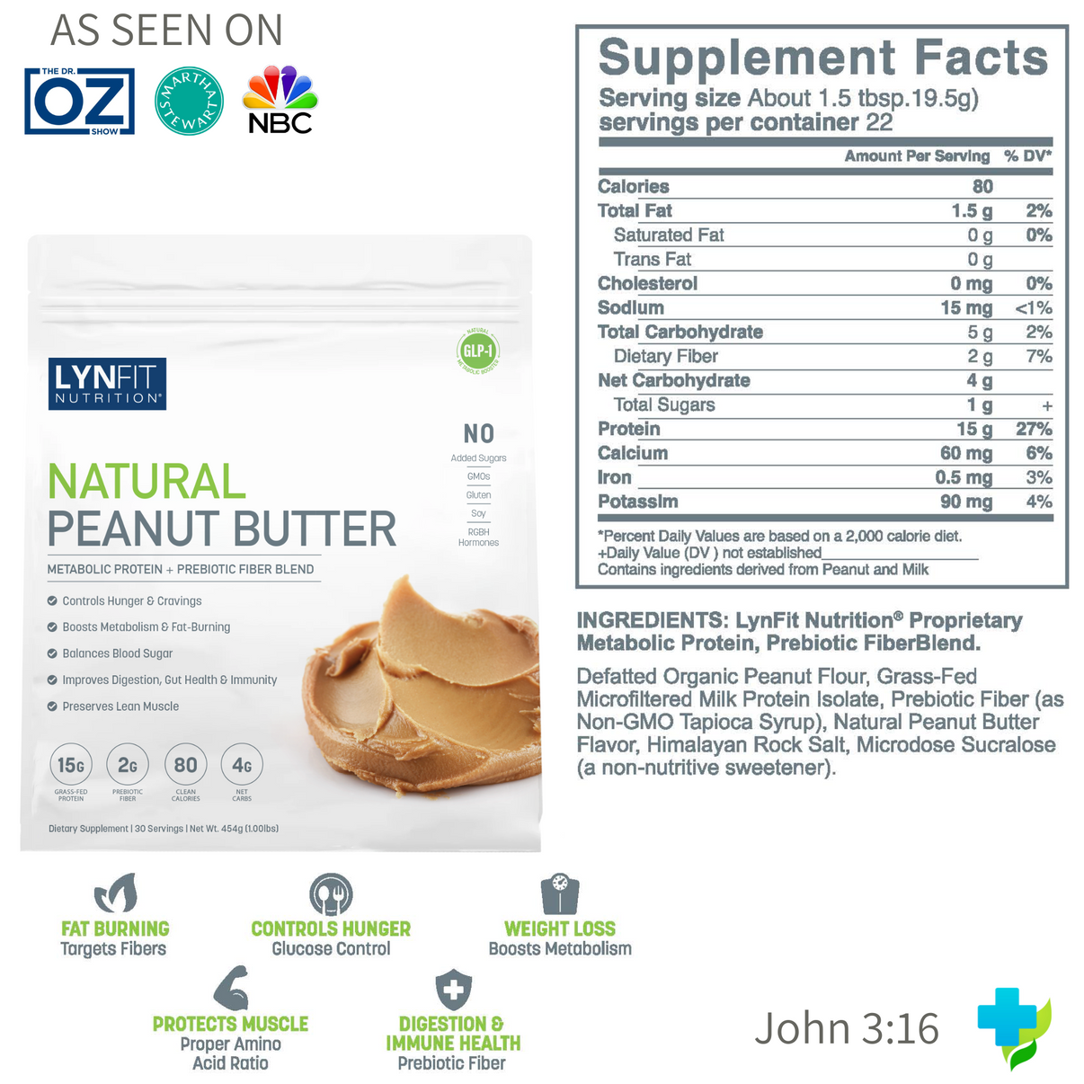 Natural Peanut Butter Protein Powder w/Prebiotic Fiber & MCT for Weigh ...